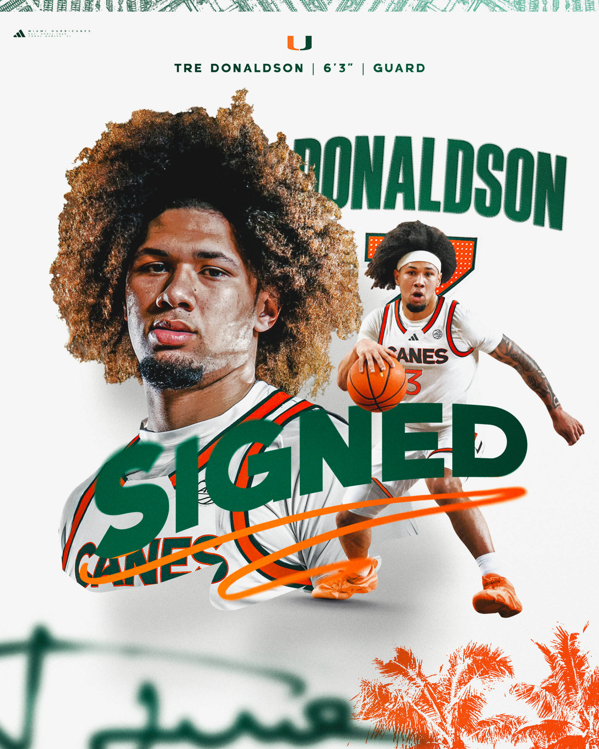 MBB Inks Tre Donaldson – University of Miami Athletics