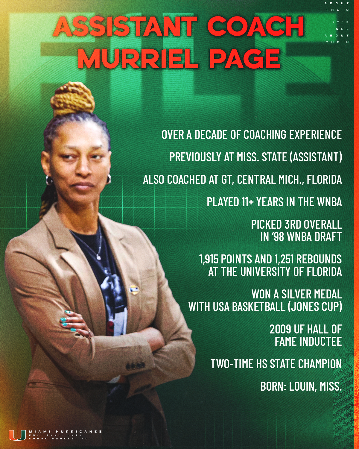 Murriel Page Joins Miami as Assistant Coach